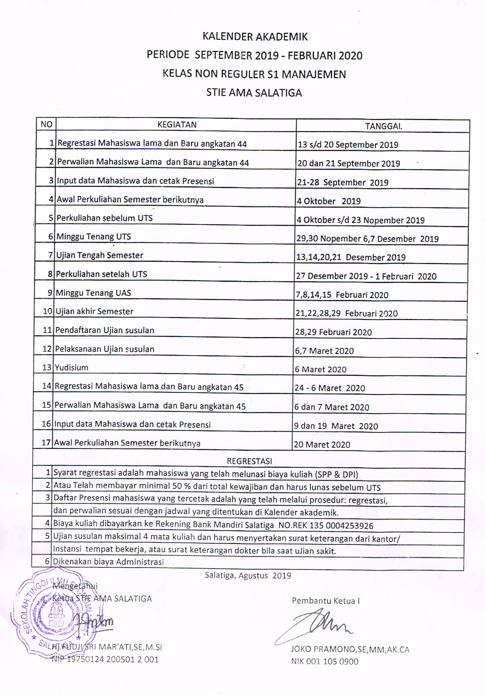 Kalender Akademik | Sekolah Tinggi Ilmu Ekonomi AMA Salatiga